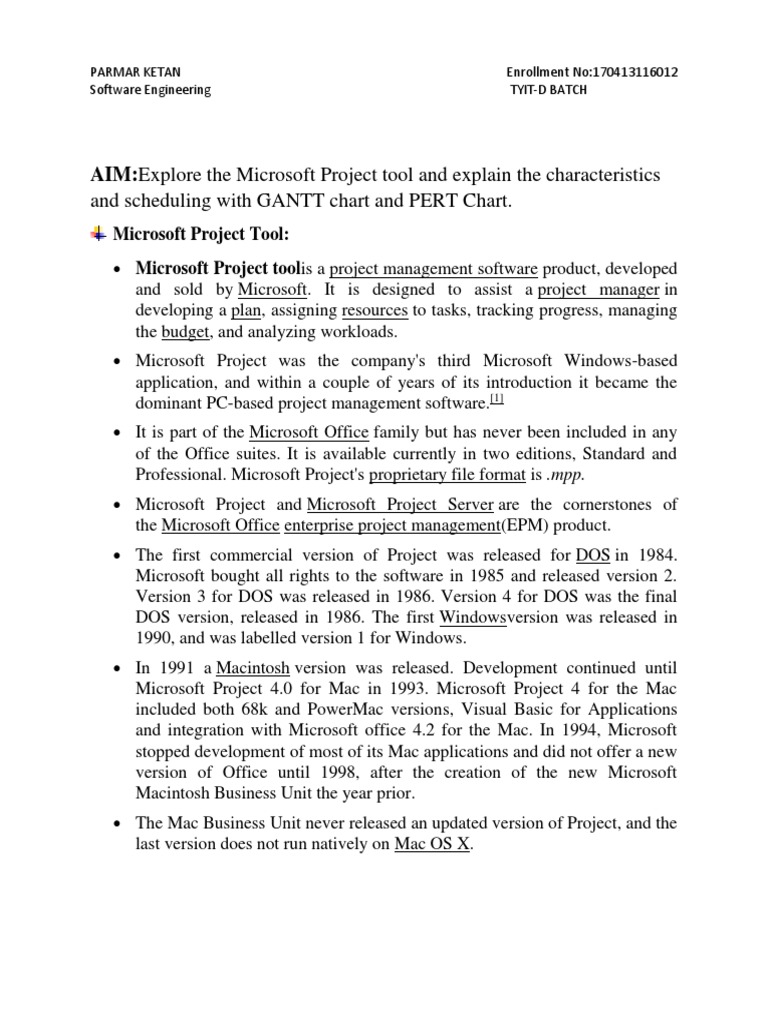 AIM:Explore The Microsoft Project Tool and Explain The Characteristics ...