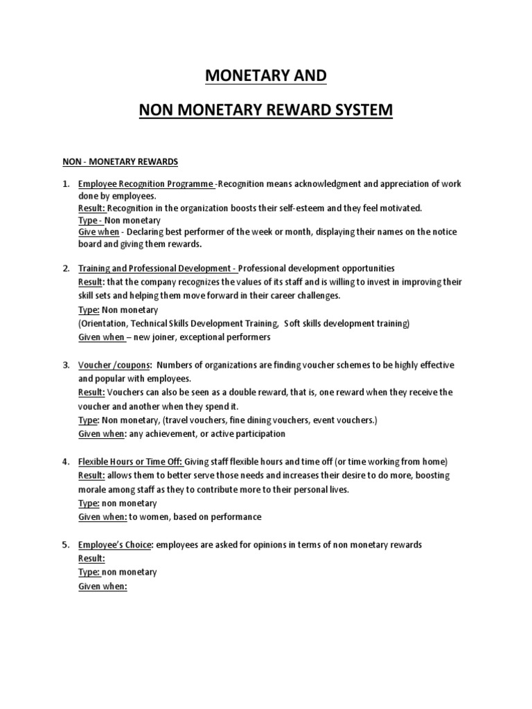 Monetary and Non Monetary Rewards | PDF | Stocks | Employment