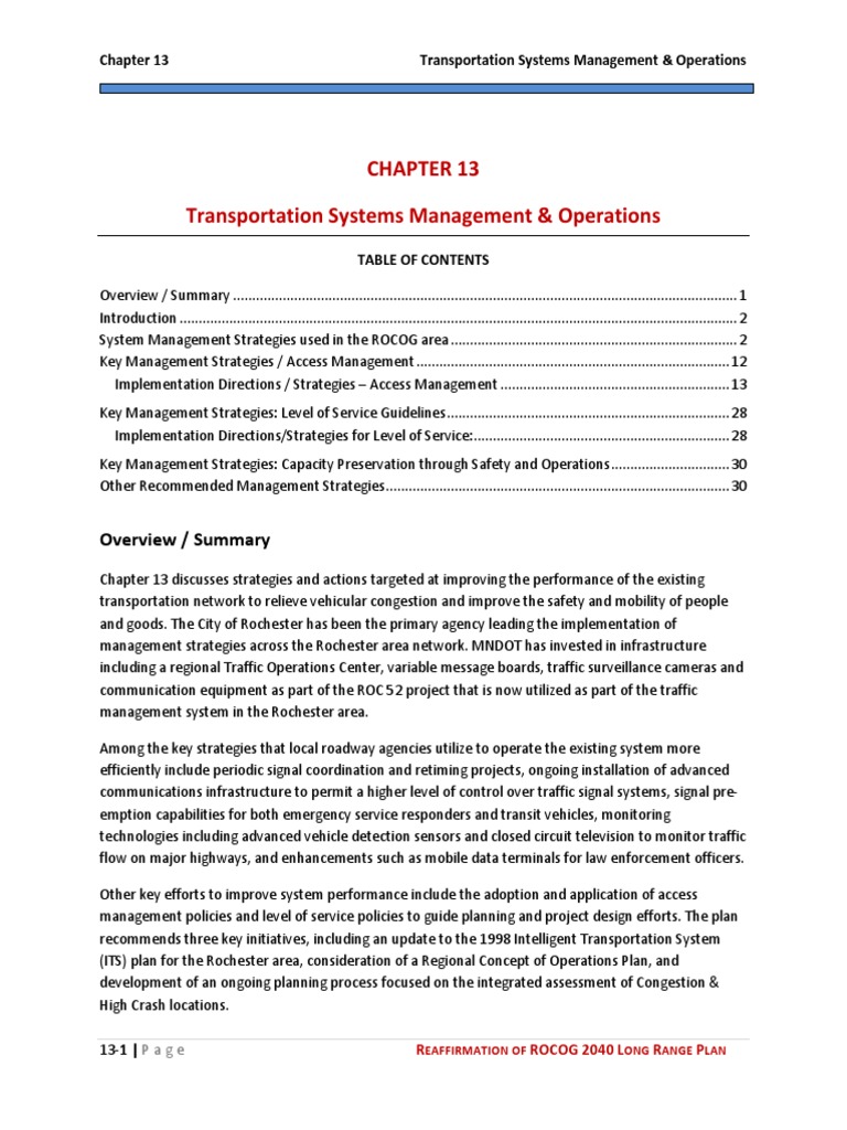 Transportation Systems Management & Operations: Overview / Summary ...