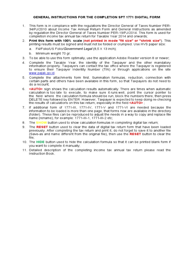 SPT 1771 Digital Form Instructions | PDF | Income Tax | Expense