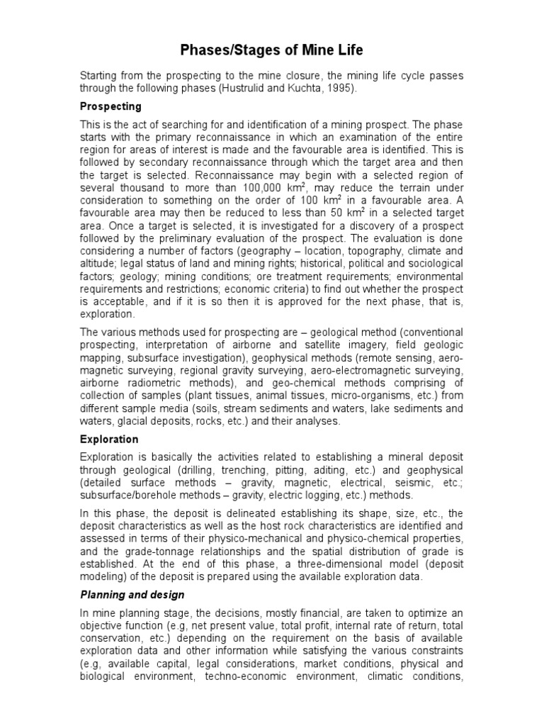 Phases of a Mine's Lifecycle: A Comprehensive Overview of the Key ...
