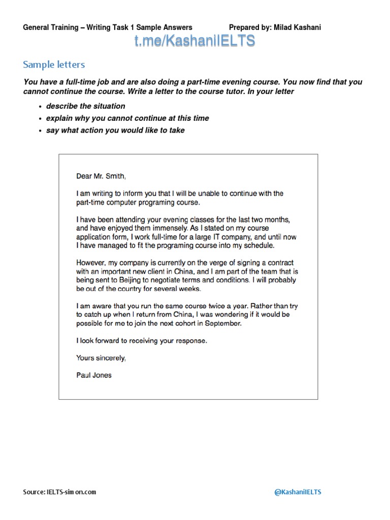 IELTS General Training Letter Samples | PDF | Qualifications ...