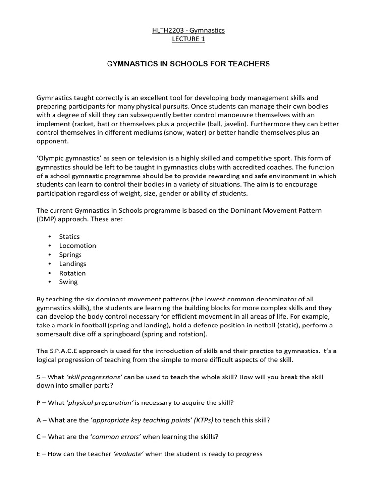 Gymnastics Tute Notes | PDF | Gymnastics | Anatomical Terms Of Motion