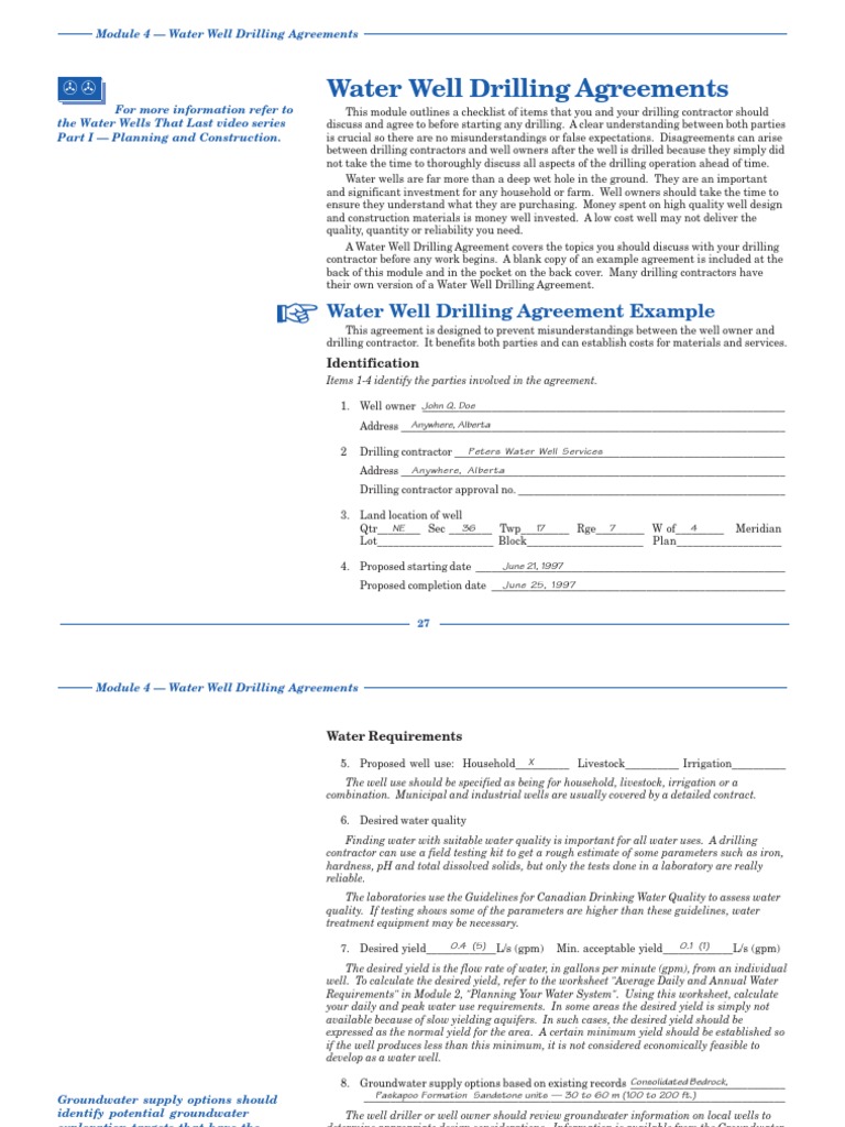 Drilling Agreement Example | PDF | Drinking Water | Aquifer