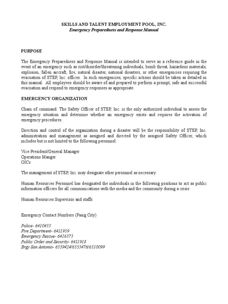 Emergency Preparedness and Response Manual | PDF | Emergency ...