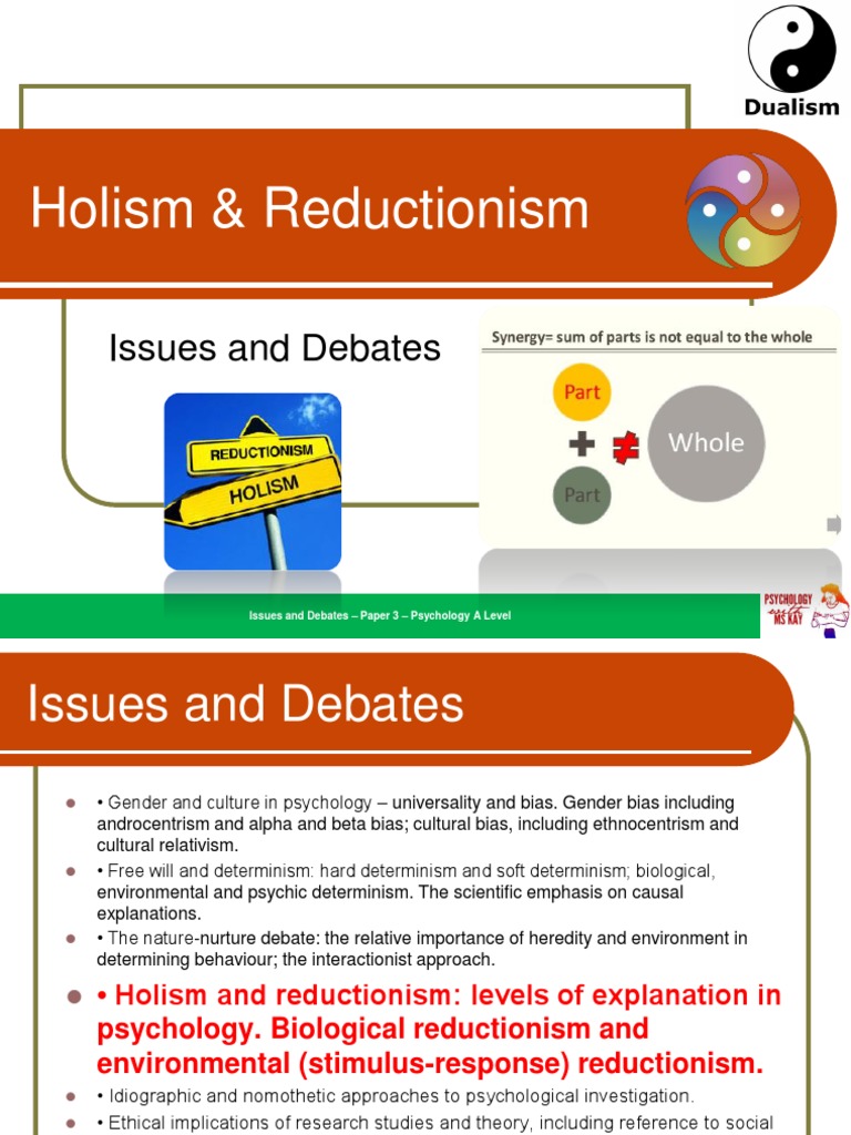 Holism & Reductionism: Issues and Debates | PDF | Reductionism | Mind