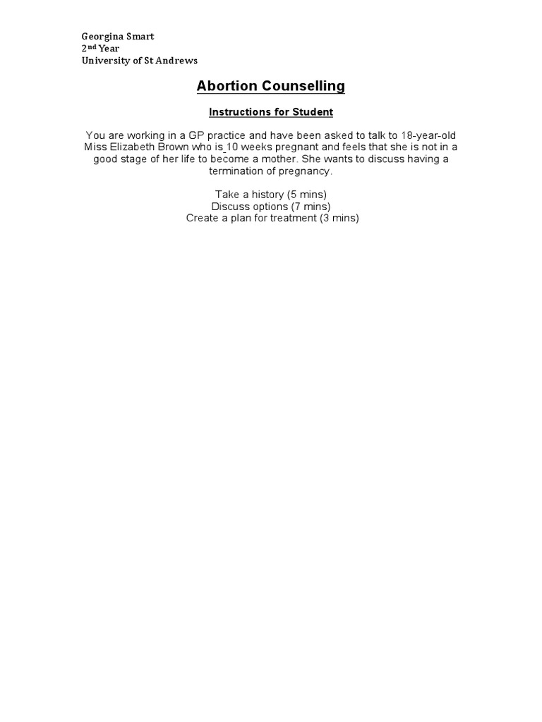 Abortion Counselling OSCE | PDF | Abortion | Pregnancy