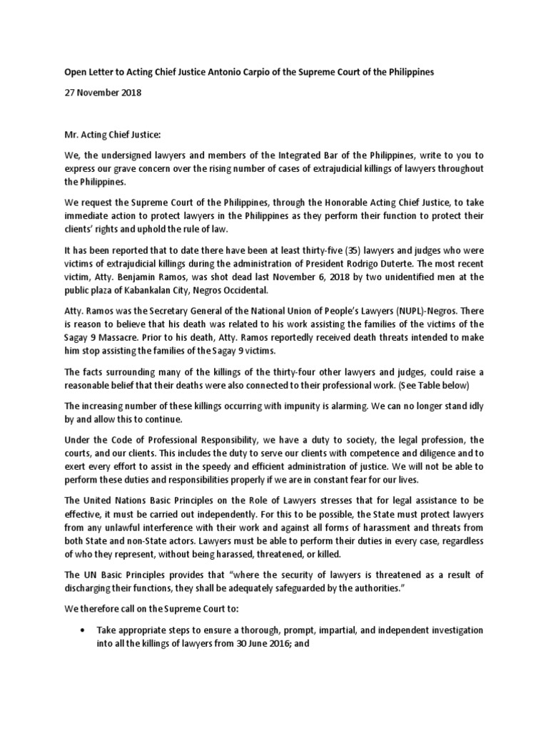 Open Letter To Acting Chief Justice Antonio Carpio of The Supreme Court ...