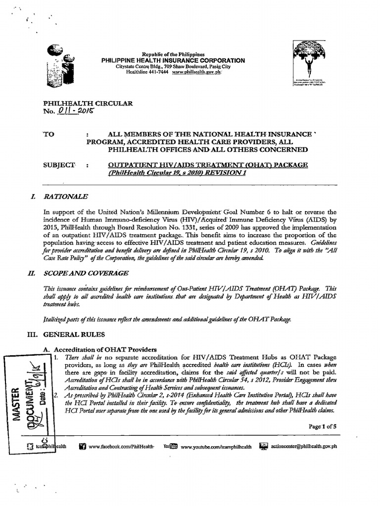 PhilHealth Circular No. 011-2015 OHAT Package | PDF | Management Of Hiv ...