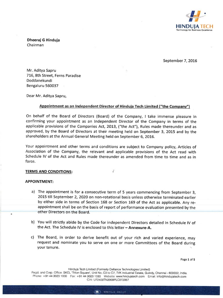 Letter Appointment MR - Aditya Sapru | PDF