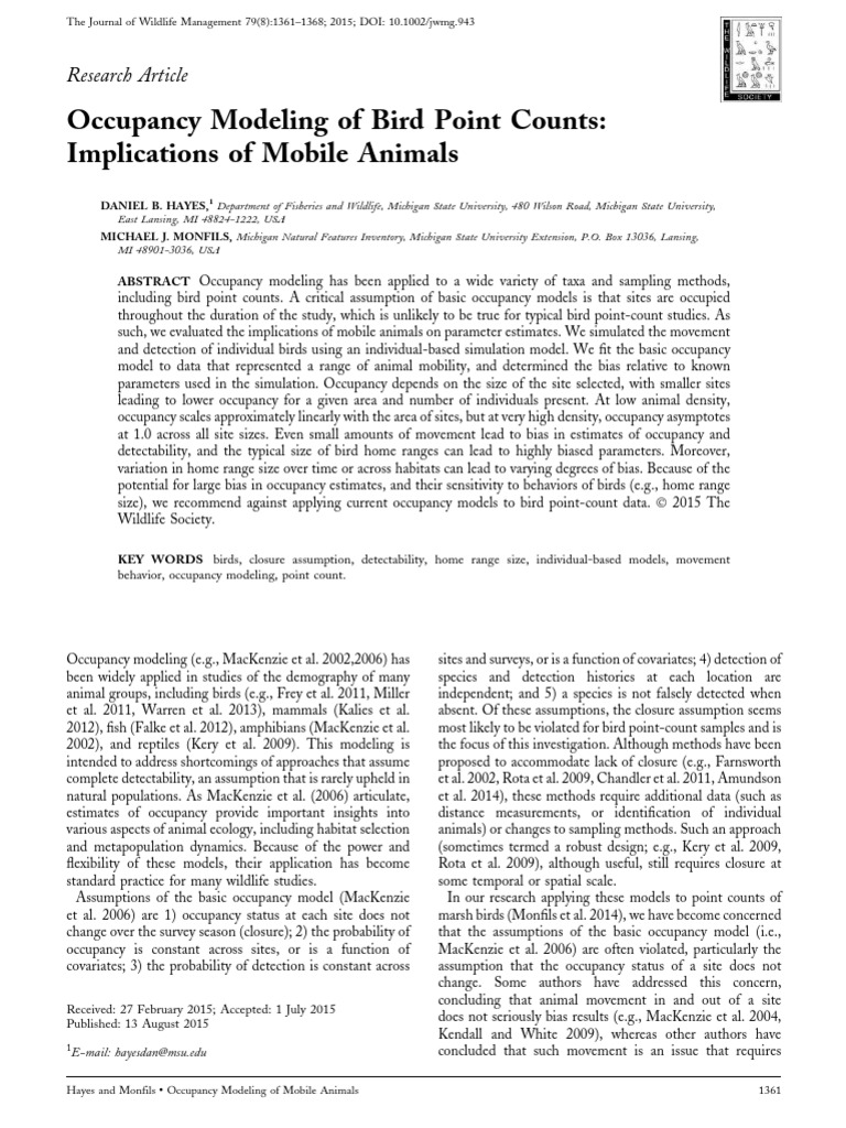 Occupancy Modeling of Bird Point Counts: Implications of Mobile Animals ...