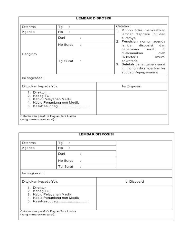 Contoh Lembar Disposisi Surat Masuk | PDF