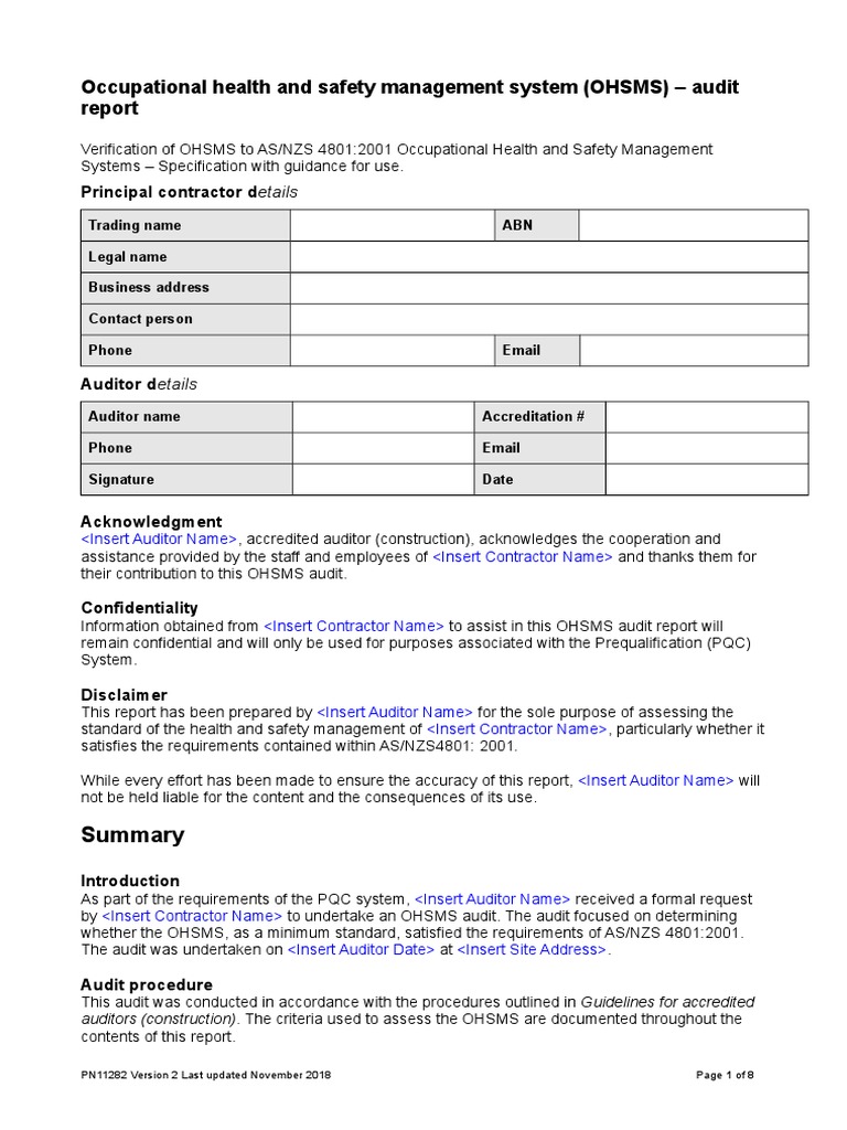 Occupational Health and Safety Management System (OHSMS) - Audit | PDF ...