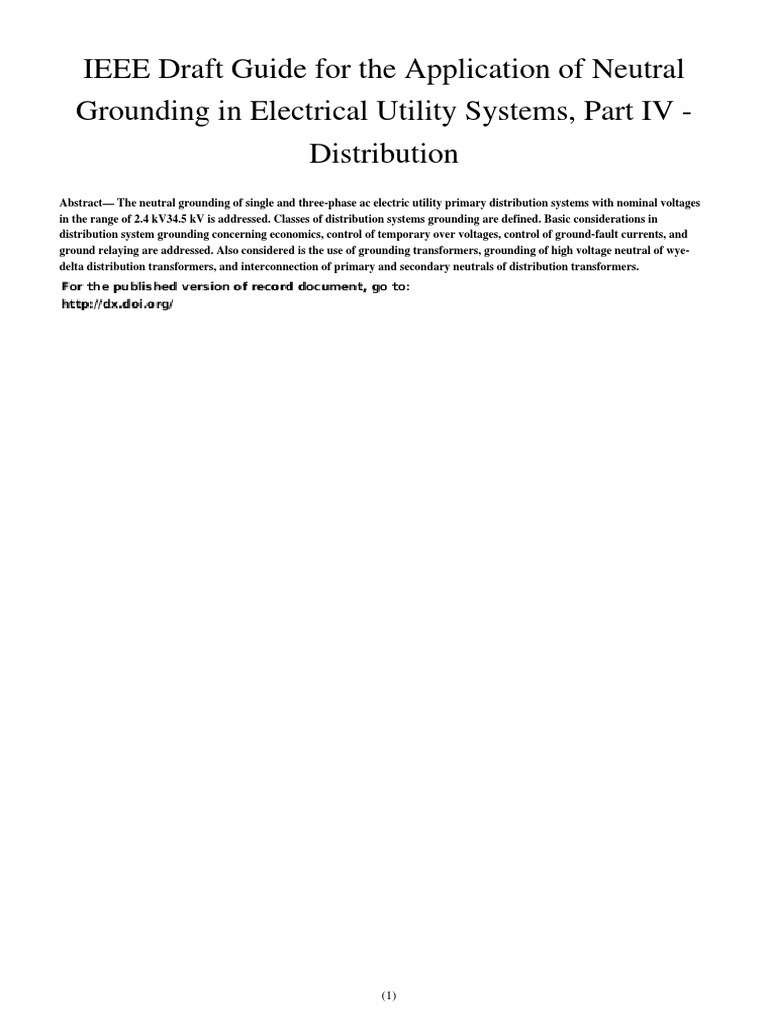 IEEE Draft Guide For The Application of Neutral Grounding in Electrical ...