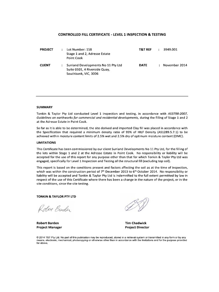 Controlled Fill Certificate | PDF