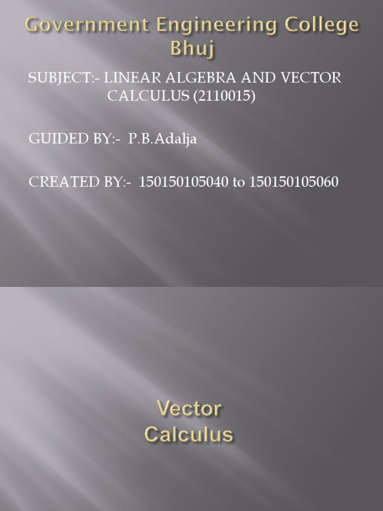 Linear Algebra Vector Calculus Overview Pdf