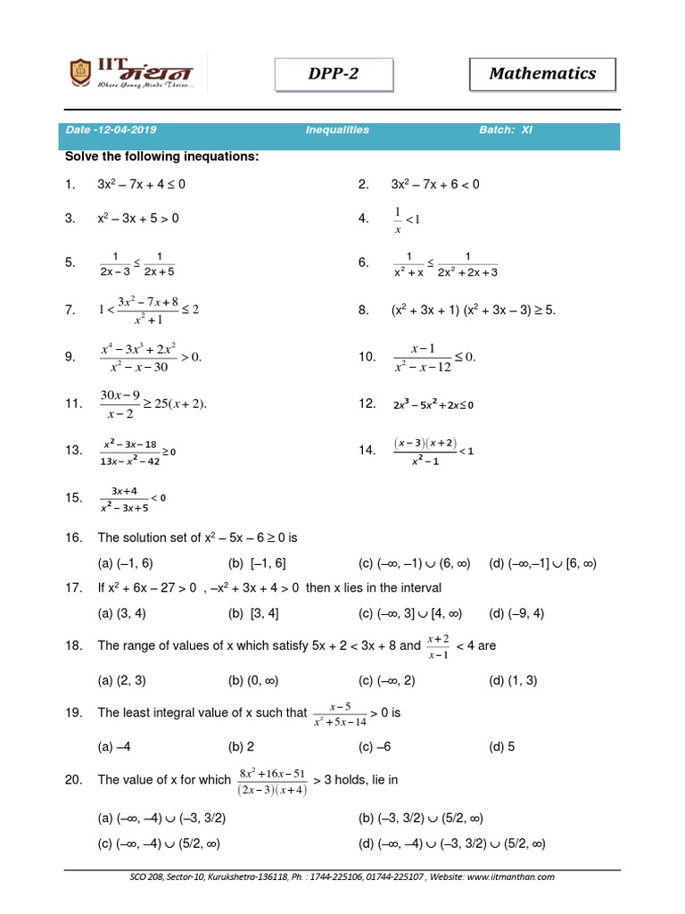 DPP2 Inequality1 | PDF | Mathematical Analysis | Analysis