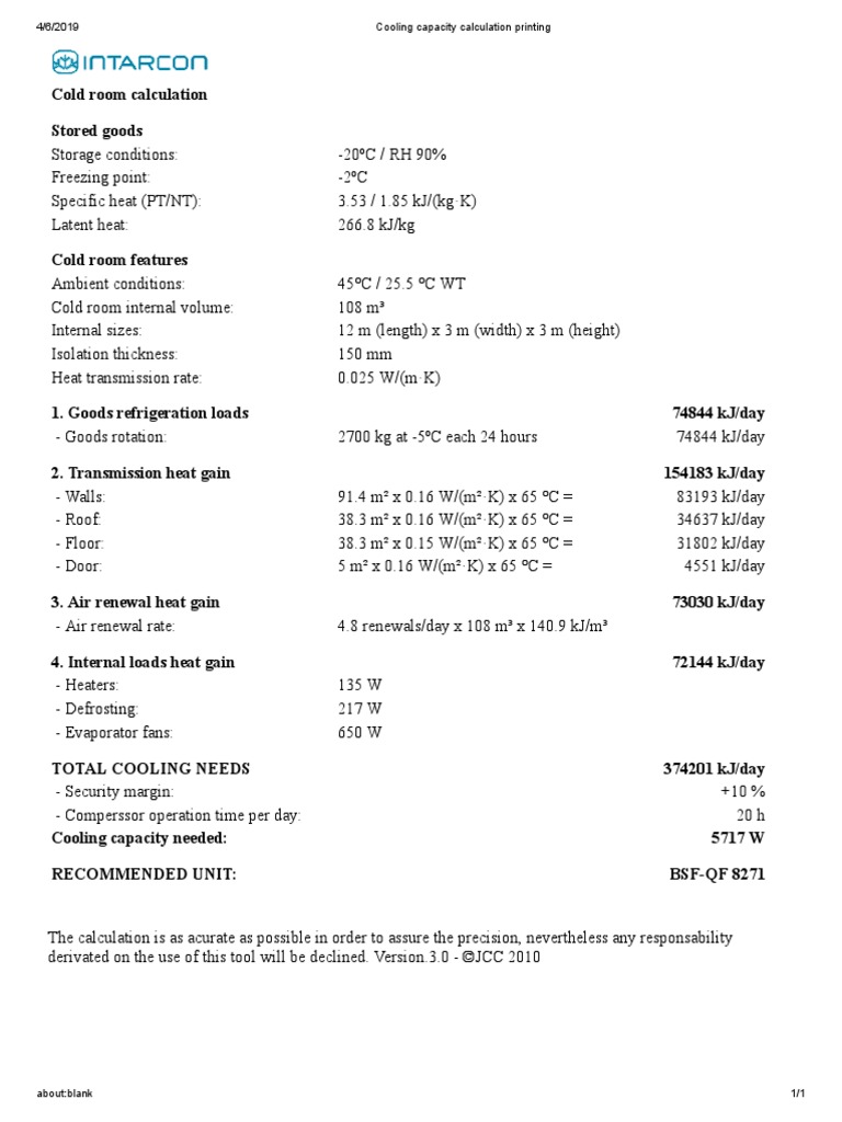 Cooling Capacity Calculation Printing | PDF | Refrigeration | Air ...