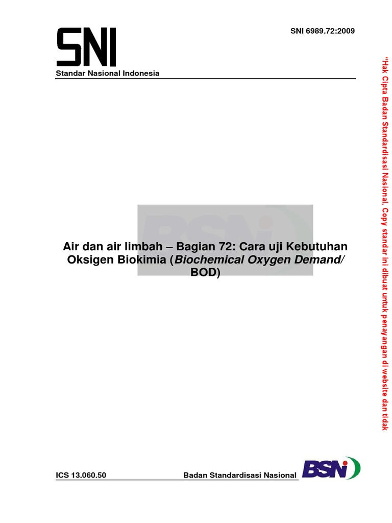 Uji BOD Air dan Limbah SNI 6989.72:2009 | PDF