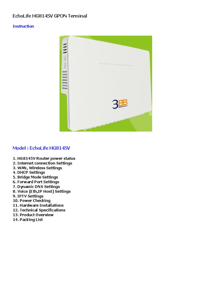 Instruction Manual for the EchoLife HG8145V GPON Terminal: A Guide to ...