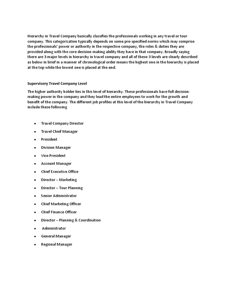 Hierarchy in Travel Company Basically Classifies The Professionals ...