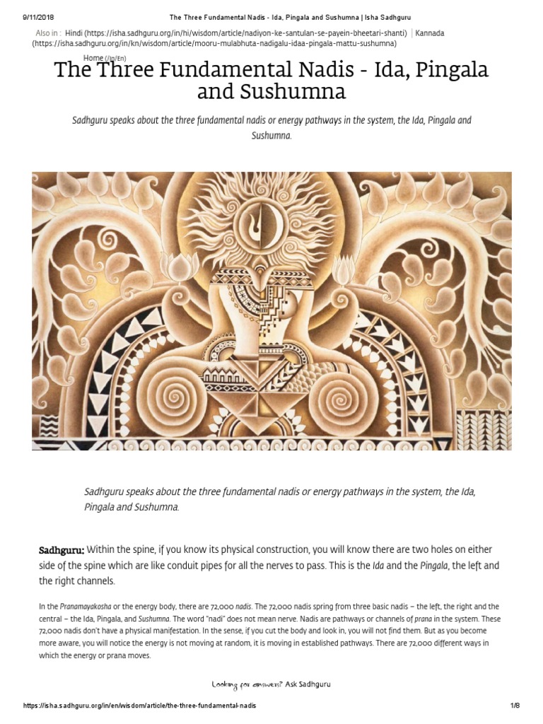 The Three Fundamental Nadis - Ida, Pingala and Sushumna - Isha Sadhguru ...