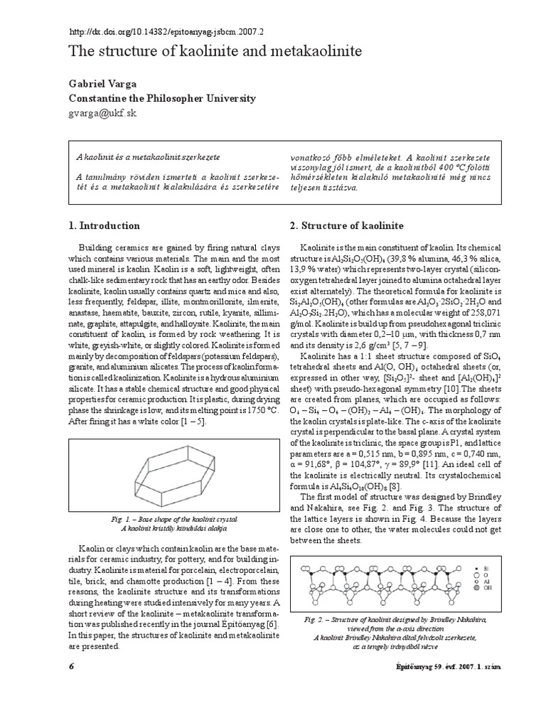 The Structure of Kaolinite and Metakaolinite | PDF | Crystal Structure ...