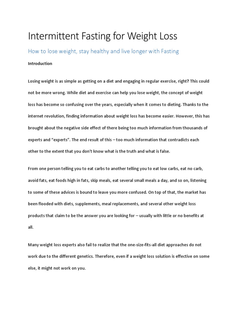 Intermittent Fasting For Weight Loss | PDF | Dieting | Weight Loss