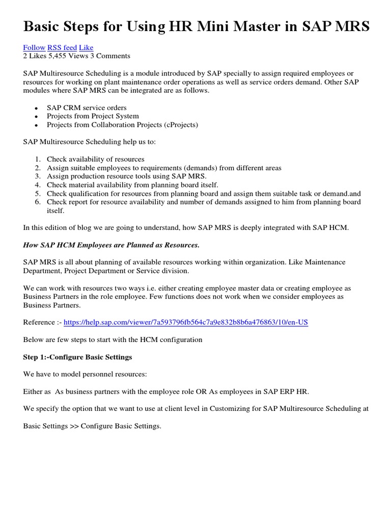 Basic Steps For Using HR Mini Master in SAP MRS: Follow RSS Feed Like ...