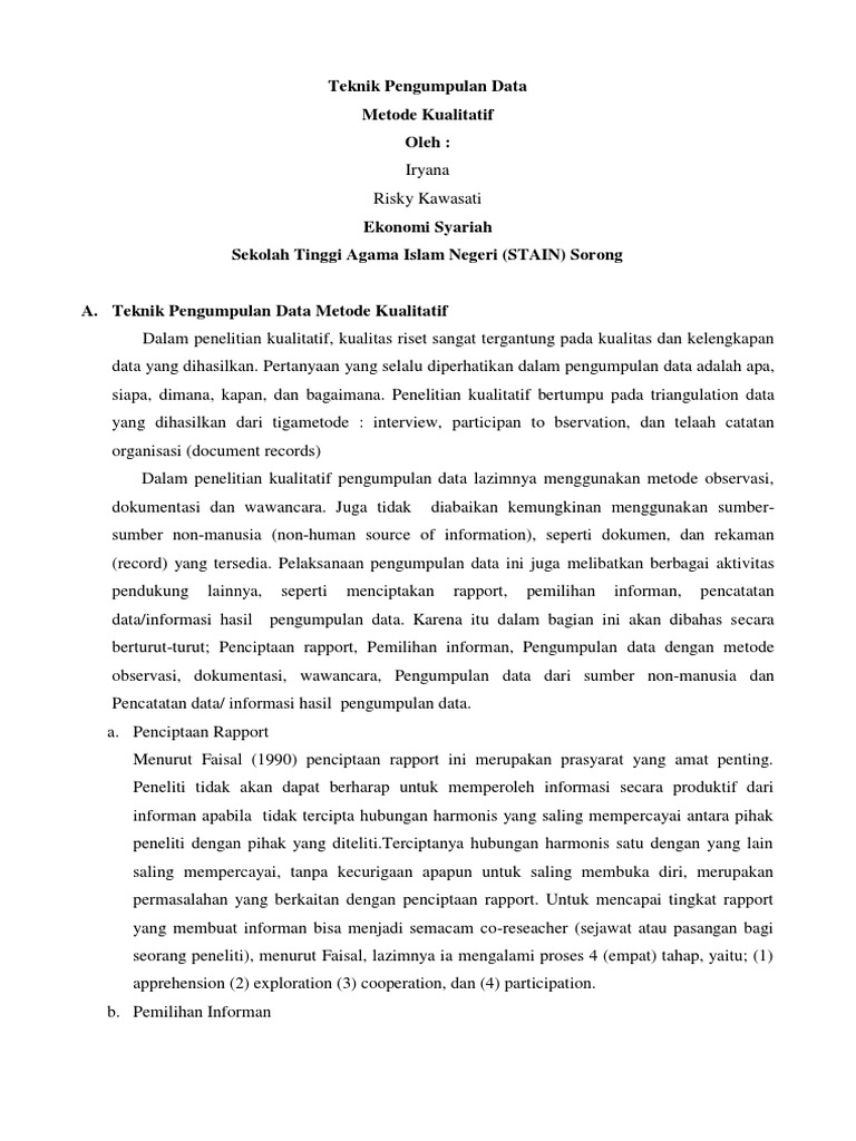 Teknik Pengumpulan Data Metode Kualitati PDF | PDF