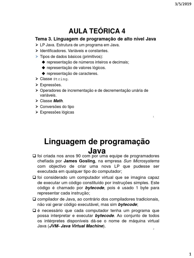 S03A01 - Java. Estrutura. Sintaxe e Tipos de Dados PDF | PDF | Tipo de dados | Java (linguagem ...