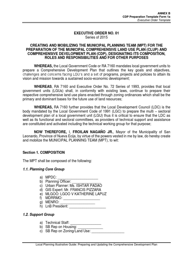 Executive Order for Municipal Planning Team | PDF | Local Government ...