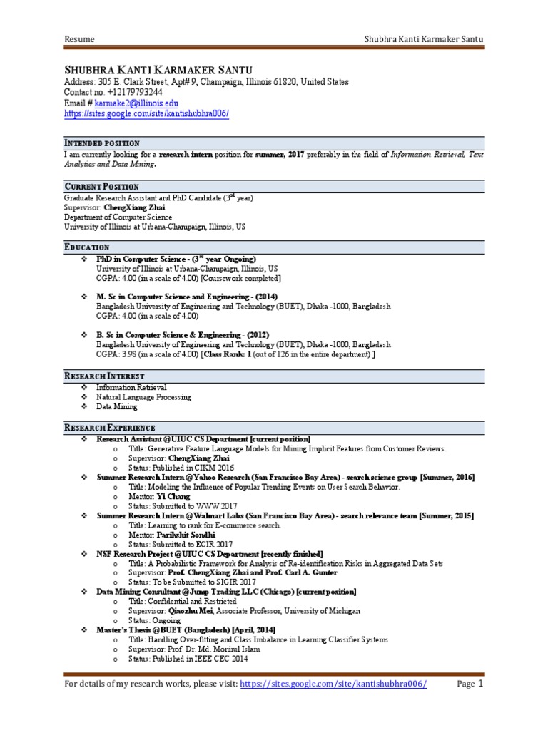 Resume | PDF | University Of Illinois At Urbana–Champaign | Computer ...