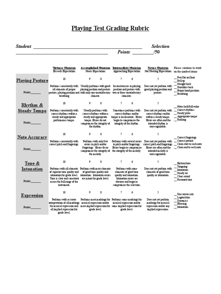 Playing Test Rubric | Download Free PDF | Rhythm | Tempo
