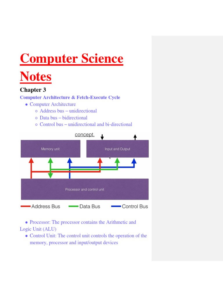 Computer Science Notes Computer Architecture And Fetch Execute Cycle Pdf Computer Hardware
