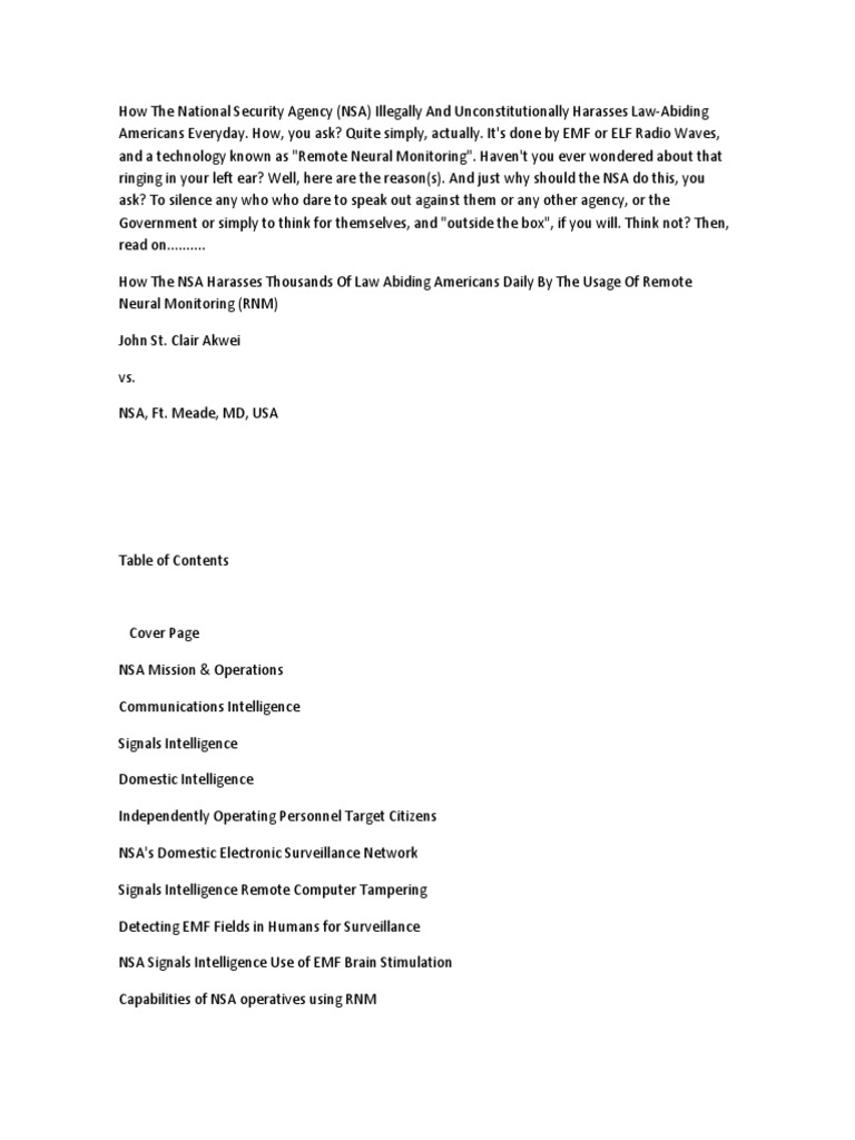 Remote Neural Monitoring | PDF | National Security Agency | Signals ...