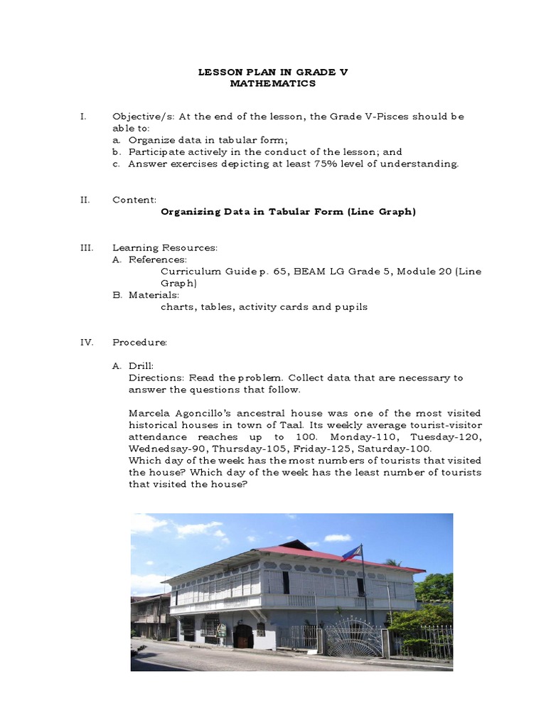 Grade V Lesson Plan on Organizing Data in Tabular Form | PDF | Lesson ...