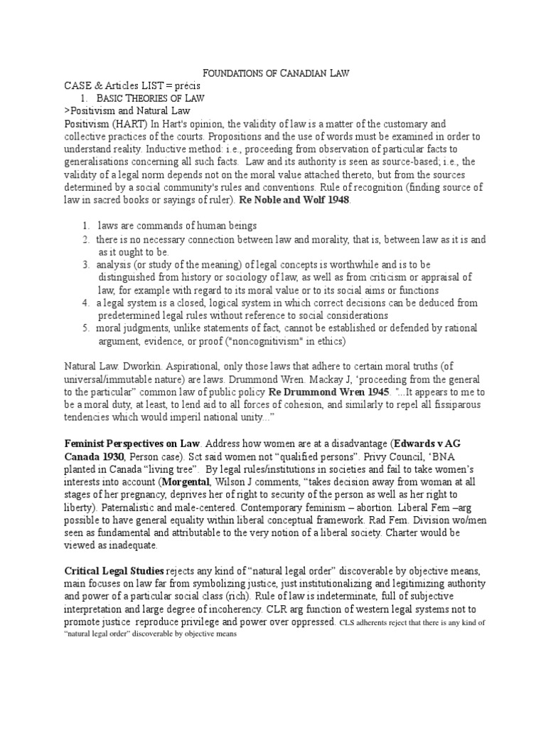Foundations of Canadian Law Overview | PDF | Precedent | Separation Of ...