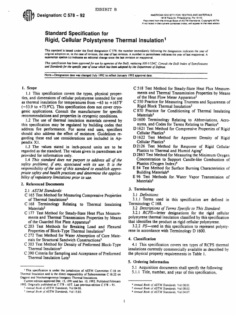 ASTM C578 - 92 Rigid Cellular Polystyrene Thermal Insulation PDF | PDF