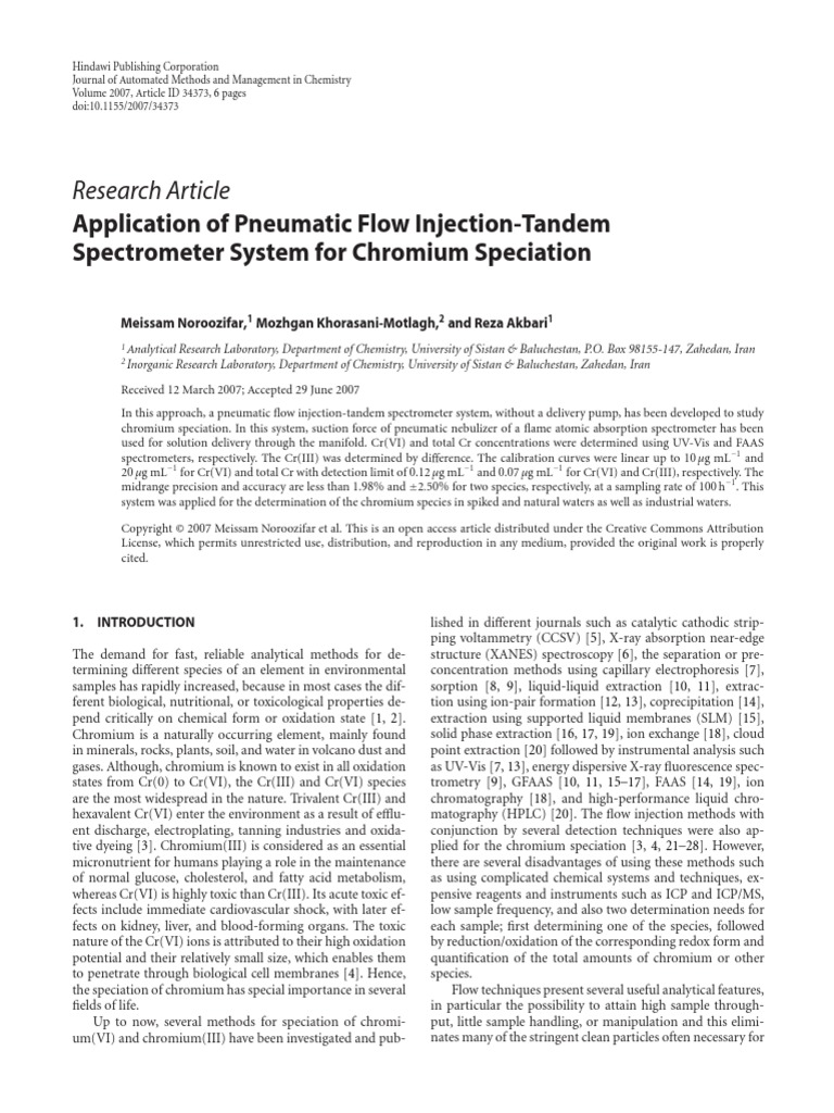Research Article: Application of Pneumatic Flow Injection-Tandem ...