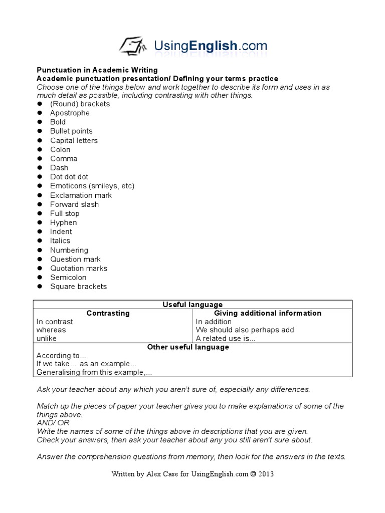 Academic Writing Punctuation | PDF | Bracket | Punctuation