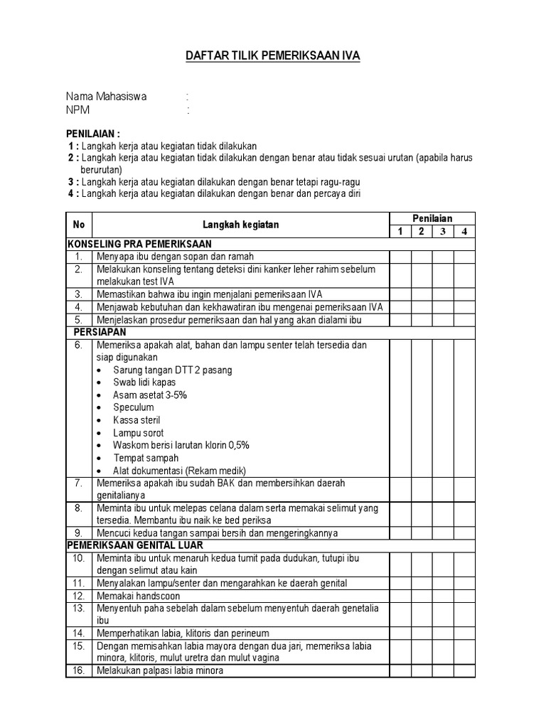 Daftar Tilik Iva Test | PDF