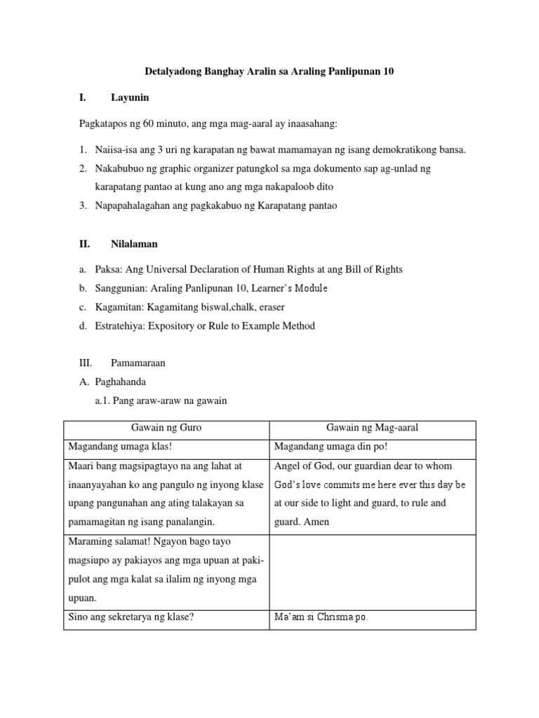 Detalyadong Banghay Aralin Sa Araling Panlipunan 10 | PDF