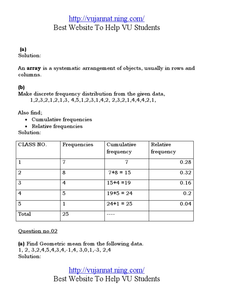 Sta301 Assignment Solution | PDF | Mode (Statistics) | Mean