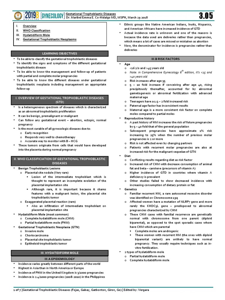 (GYNE) 3.05 Gestational Trophoblastic Disease - Co-Hidalgo | PDF | Human Chorionic Gonadotropin ...