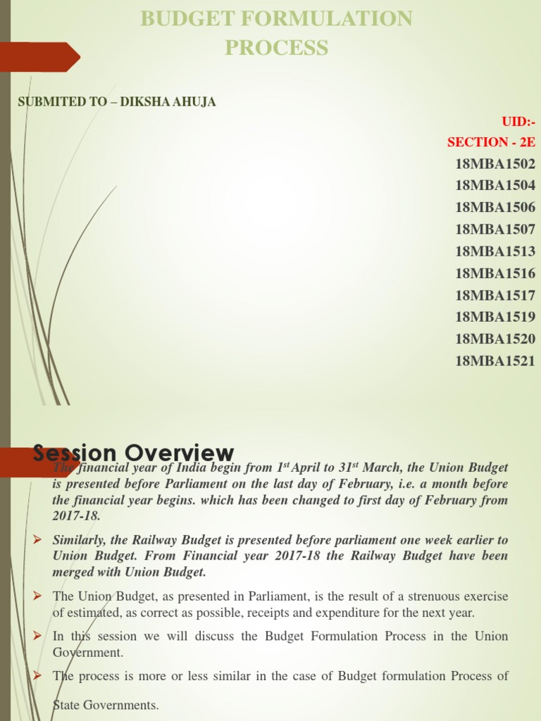 Budget Formulation Process | PDF | Appropriation Bill | Government Of India