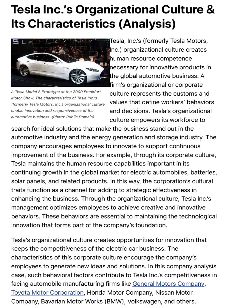 Tesla Inc.’s Organizational Culture & Its Characteristics (Analysis ...
