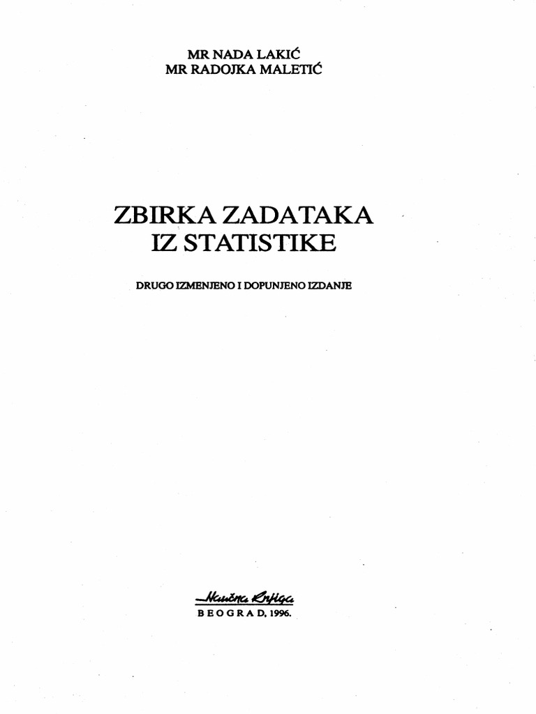 Zbirka Zadataka Iz Statistike Nada Lakich I Radojka Maletich Naucna Knjiga 1996 PDF | PDF