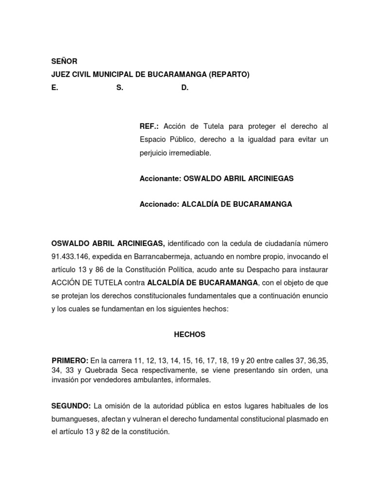 Modelo de Solicitud de Tutela | PDF | Caso de ley | Derecho Constitucional
