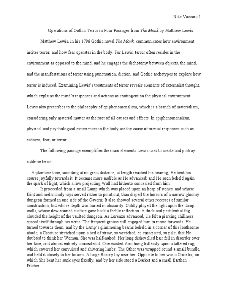 Operations of Gothic Terror in Four Passages From The Monk by Matthew ...